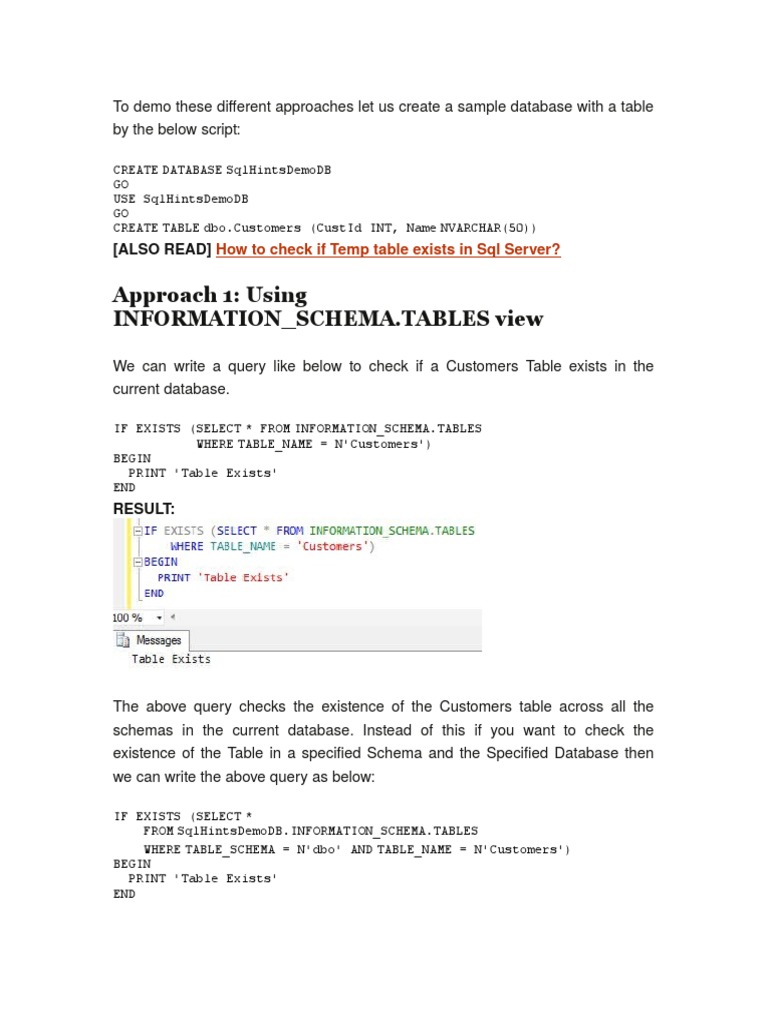 Check If A Table Exists | Download Free PDF | Microsoft Sql Server ...