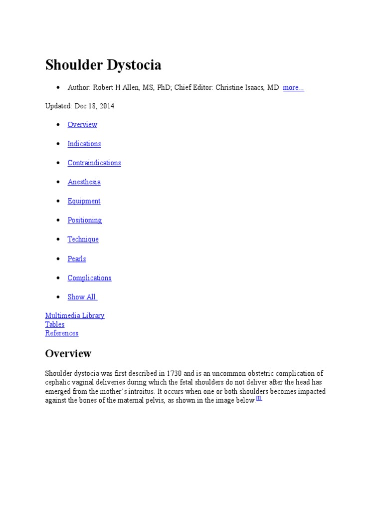 Shoulder Dystocia | PDF | Elbow | Anatomical Terms Of Motion