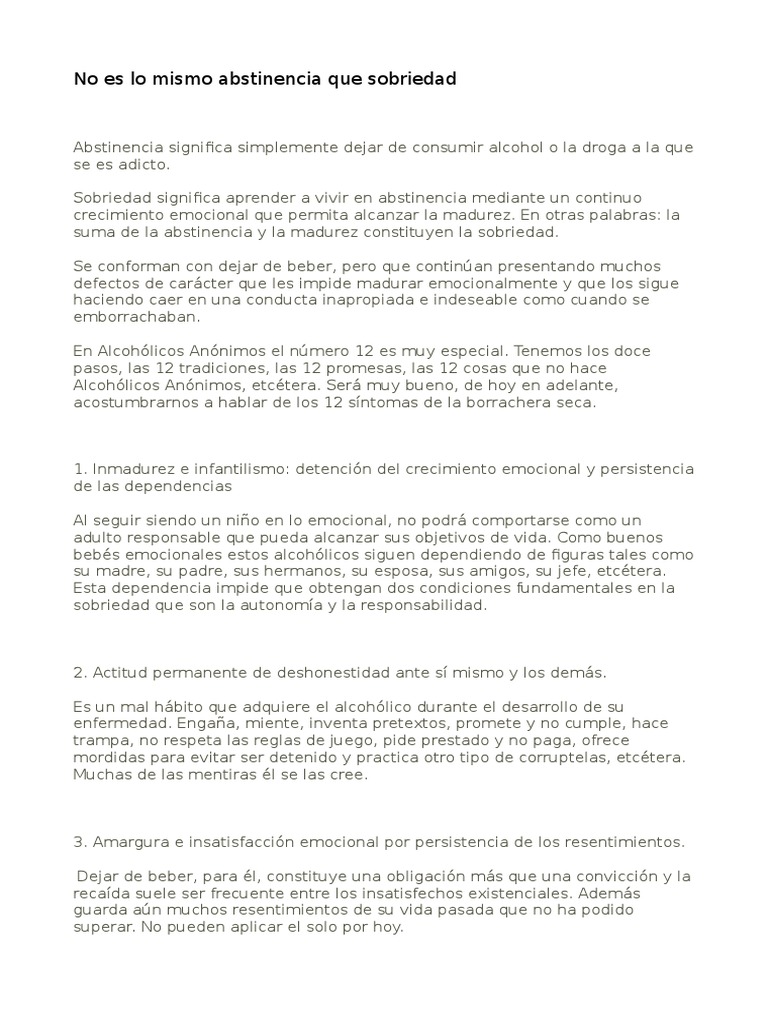 Abstinencia vs Sobriedad: 12 Síntomas | PDF | Alcoholismo | Despachador de drogas