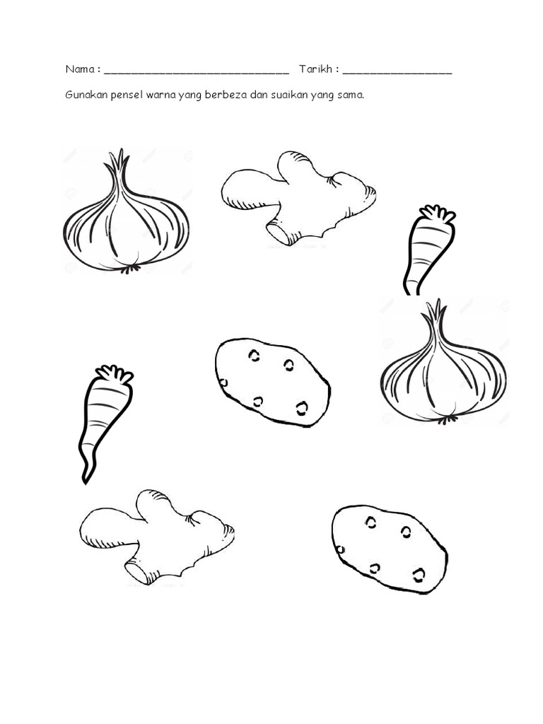 Lembaran Kerja Warna Sayuran Yang Betul