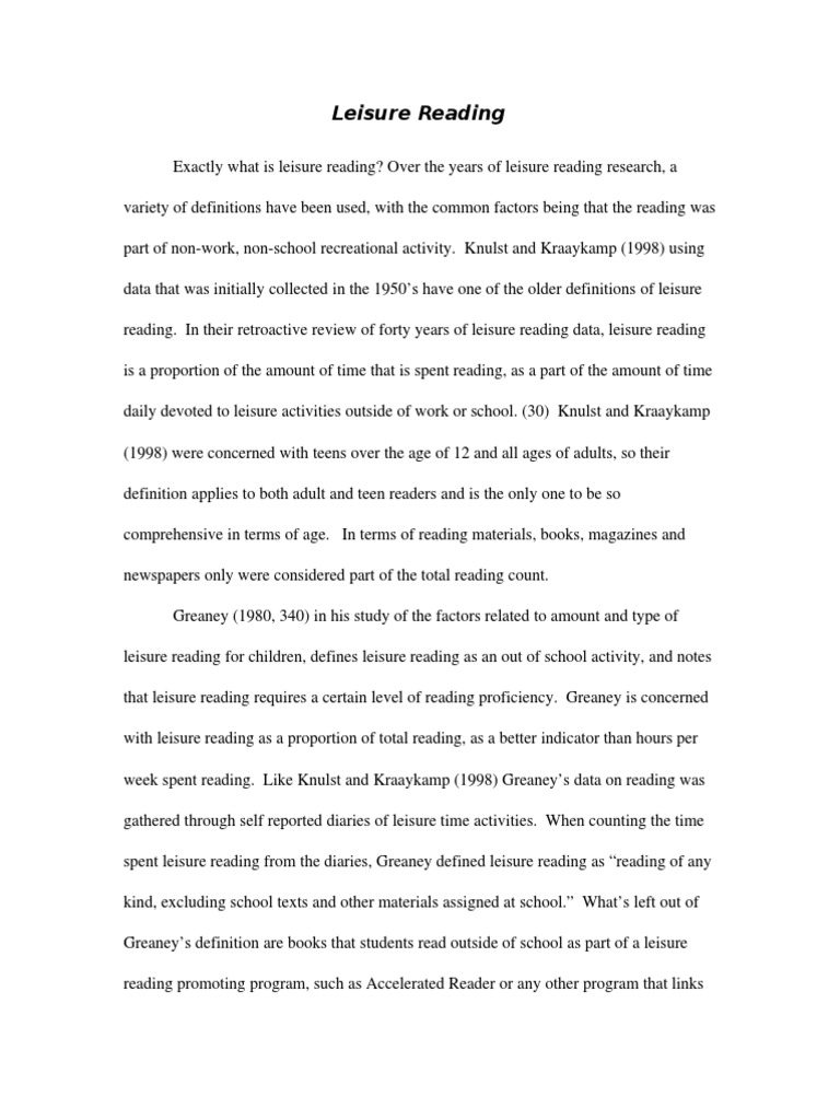 Leisure Reading Defined Nov 7 | PDF | Reading (Process) | Leisure