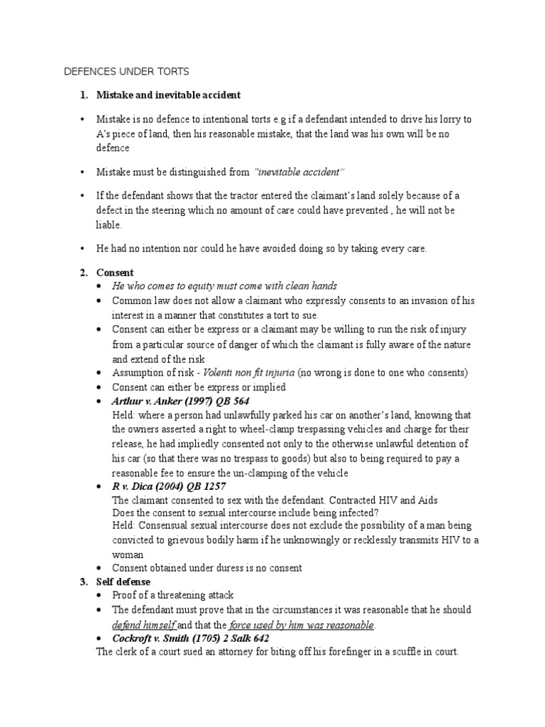 Defences to Torts: An In-Depth Analysis of the Key Defences of Mistake ...