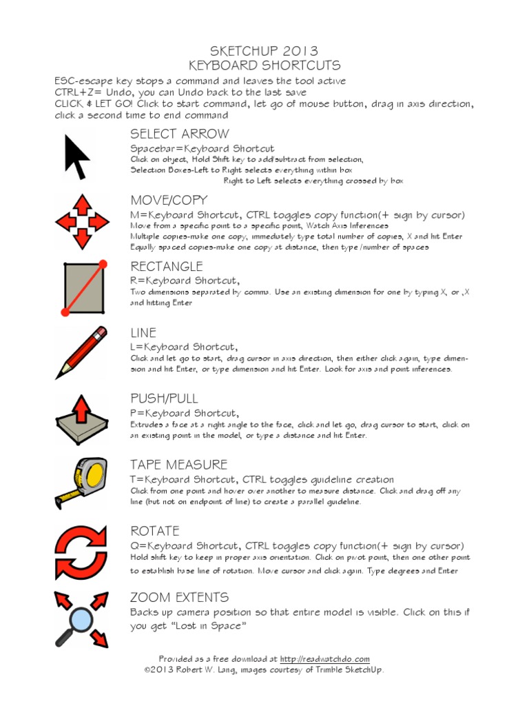 Sketchup 2013 Keyboard Shortcuts: ©2013 Robert W. Lang, Images Courtesy ...
