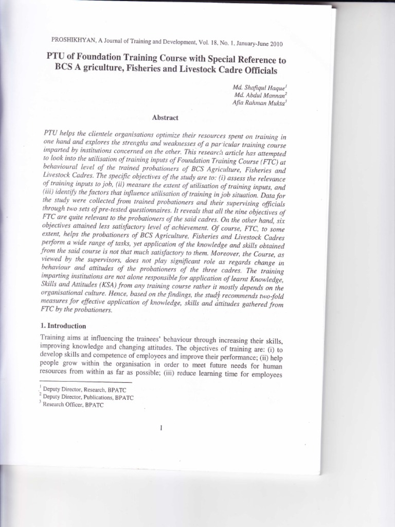 Post Training Utilization (PTU) of Foundation Training Course (FTC) : A ...