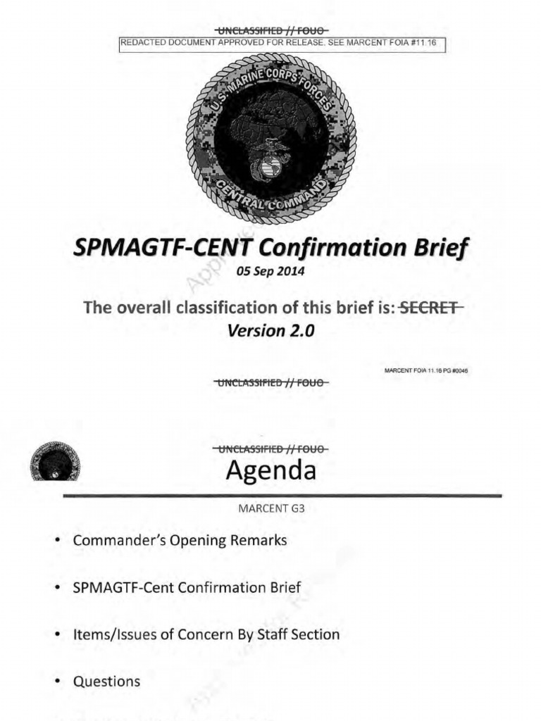 SPMAGTF-CENT Confirmation Brief, Version 2.0 | National Security | Politics