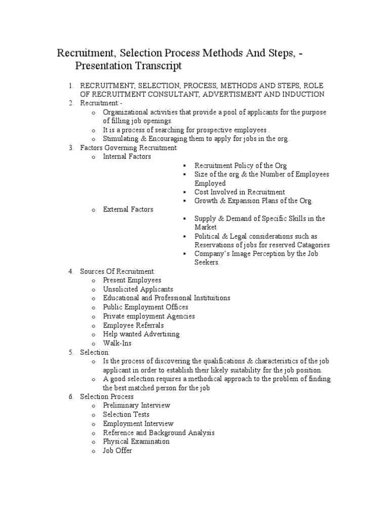 Recruitment, Selection Process Methods and Steps, - Presentation ...