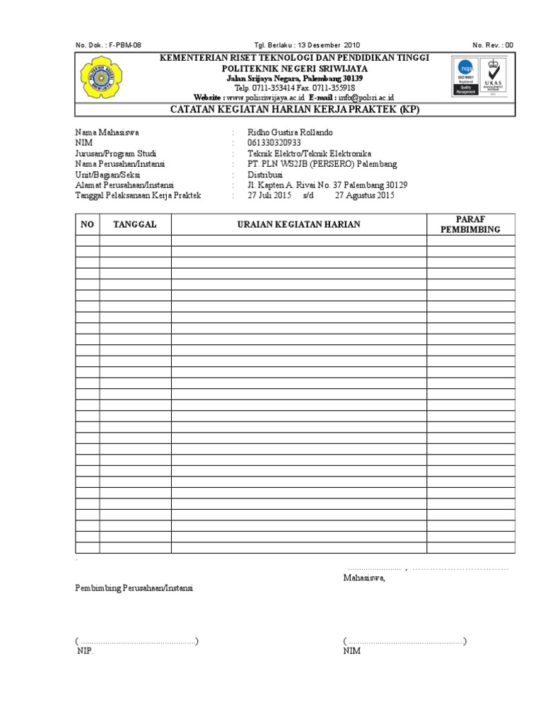 Form-08 Catatan-Harian KP 2 | PDF | Karier & Perkembangan