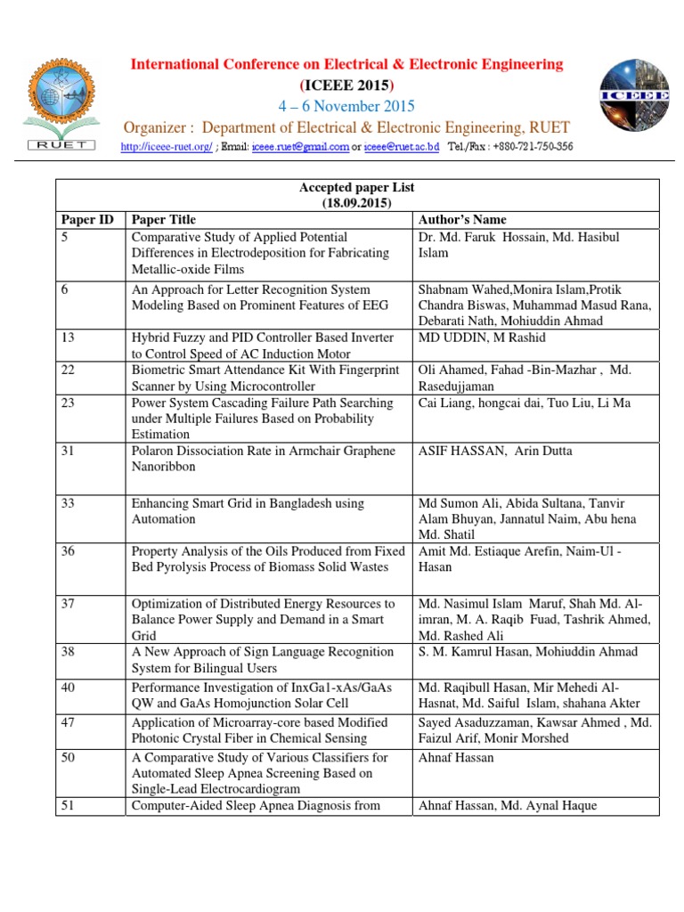 Accepted Paper List | PDF | Electric Generator | Electrical Engineering