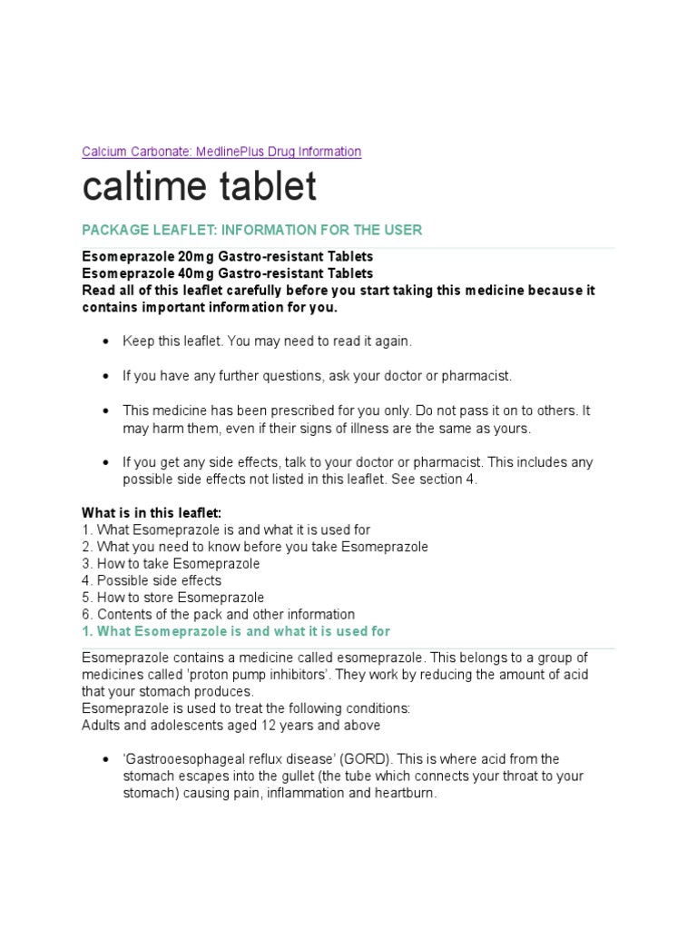 Caltime Tablet: Package Leaflet: Information For The User | PDF ...