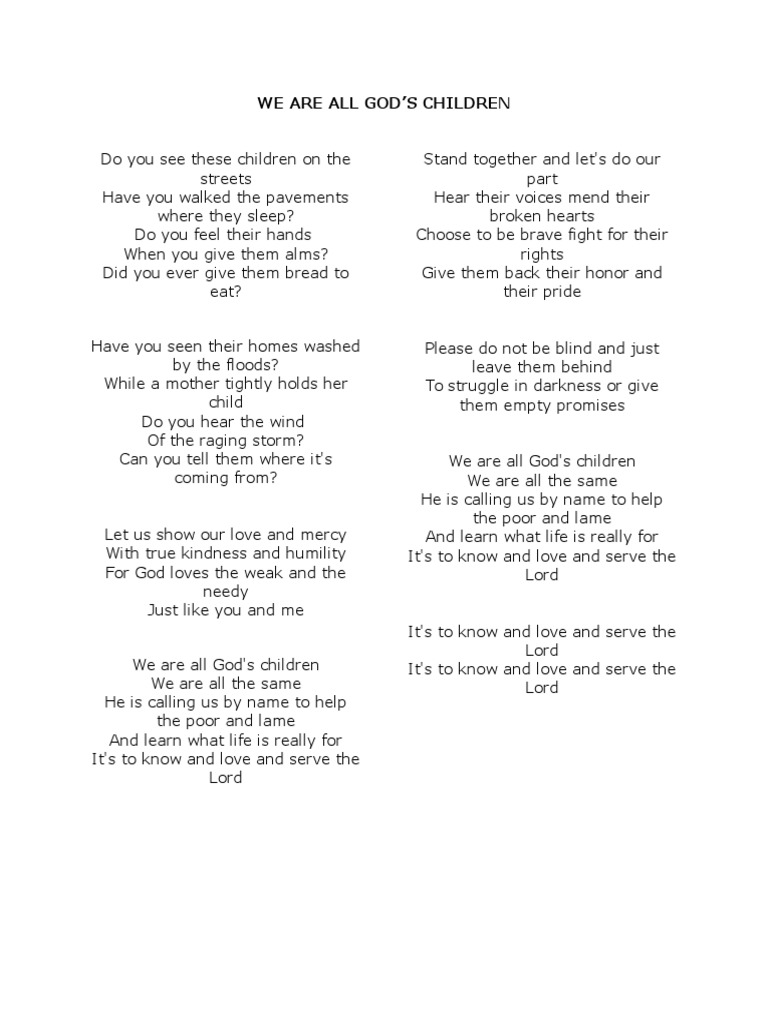 We Are All God's Children Lyrics | PDF