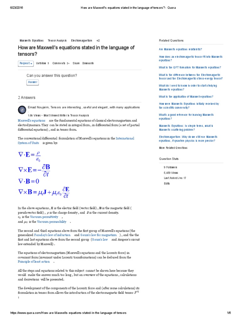 How Are Maxwell s Equations Stated in the Language of Tensors | Maxwell ...