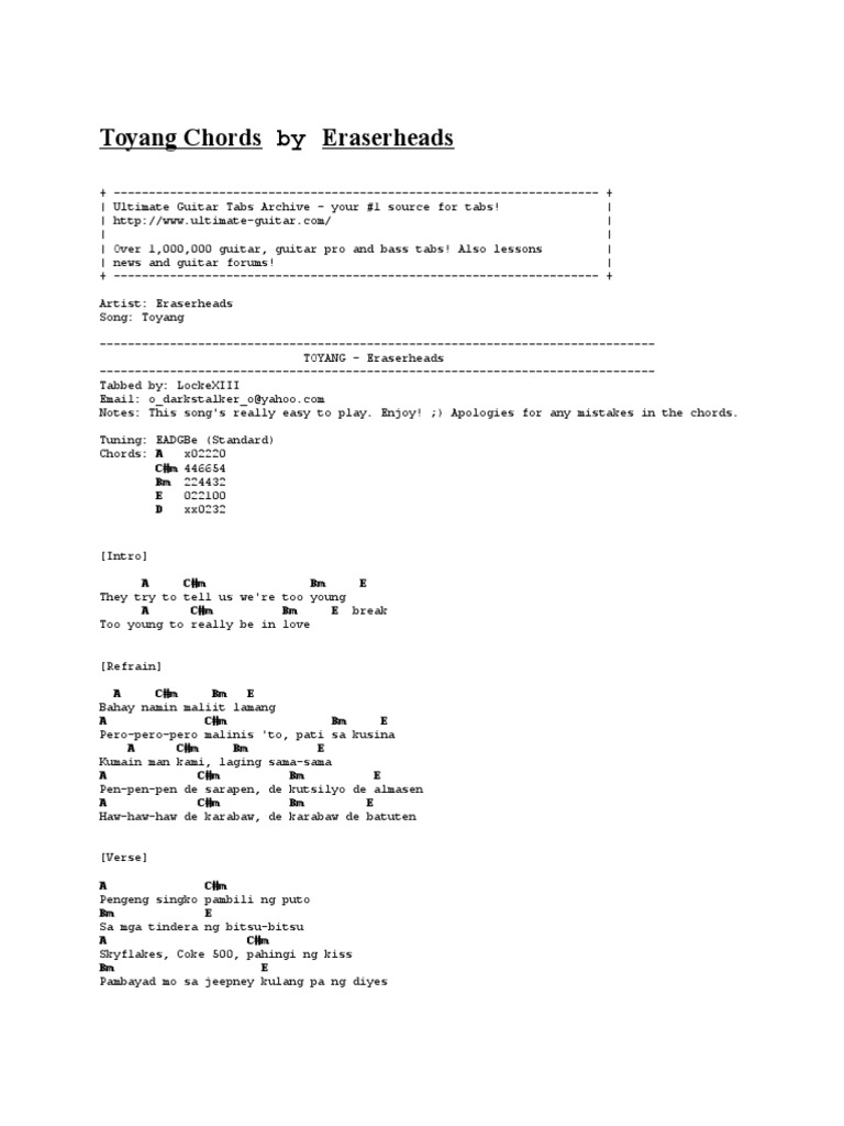 Toyang Chords by Eraserheads | PDF