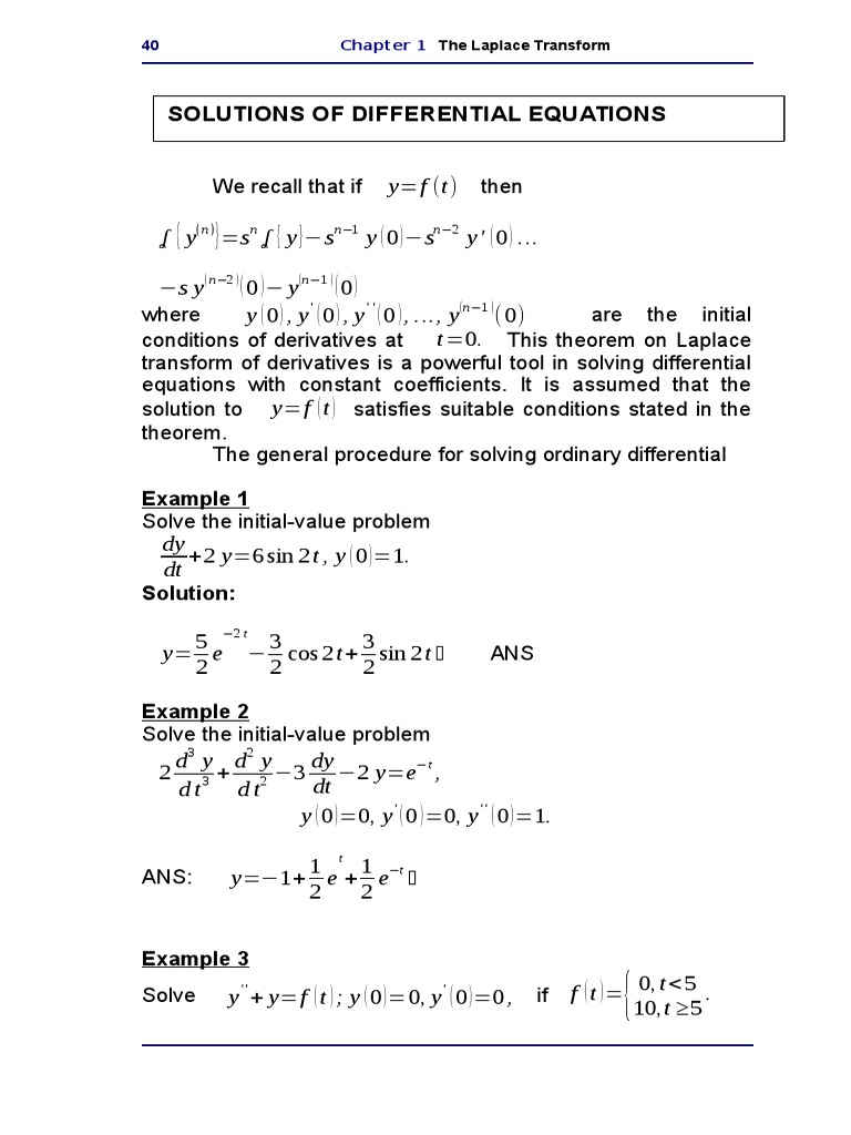 Solutions of Differential Equations: ʆ y S ʆ y S y (0) S y ' (0) Sy y ...