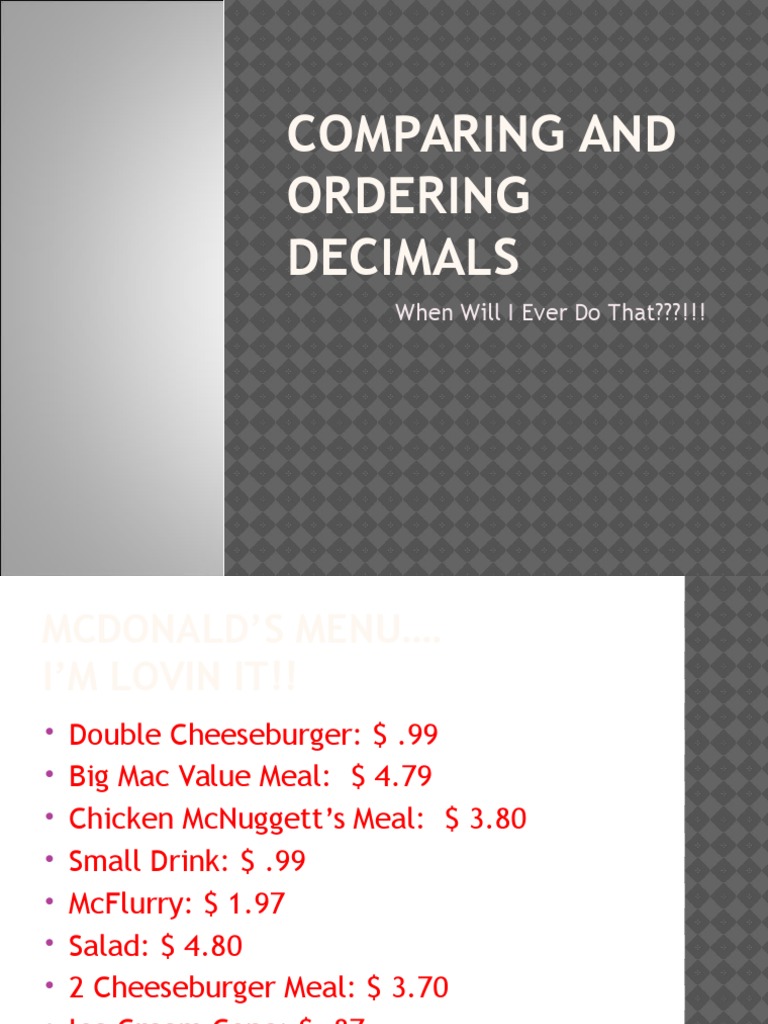 Comparing and Ordering Decimals: When Will I Ever Do That???!!! | PDF ...
