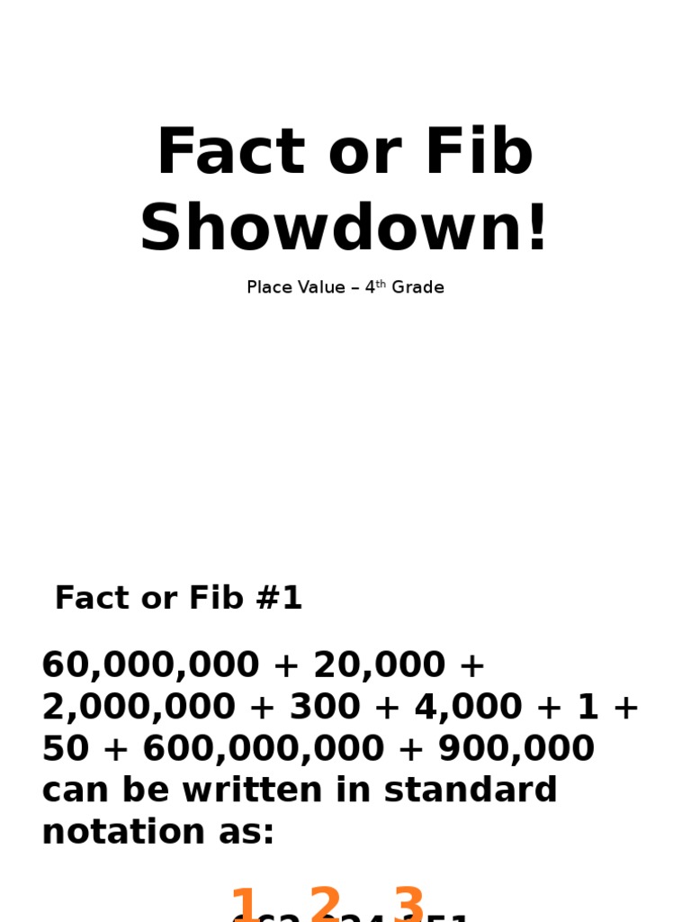 Fact or Fib Showdown!: Place Value - 4 Grade | PDF | Lexicology ...