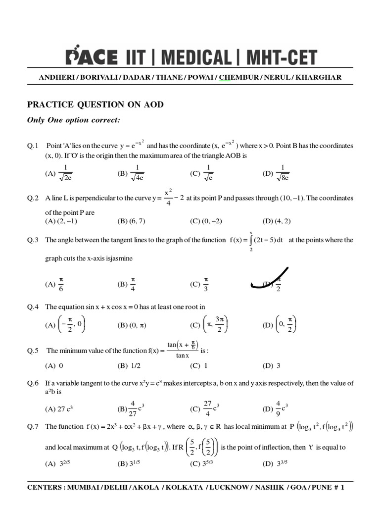 Practce Question On Aod | PDF | Maxima And Minima | Mathematical Relations
