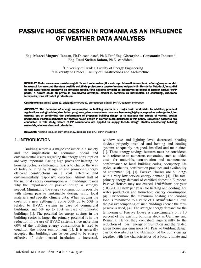Passive House Design in Romania As An Influence of Weather Data ...