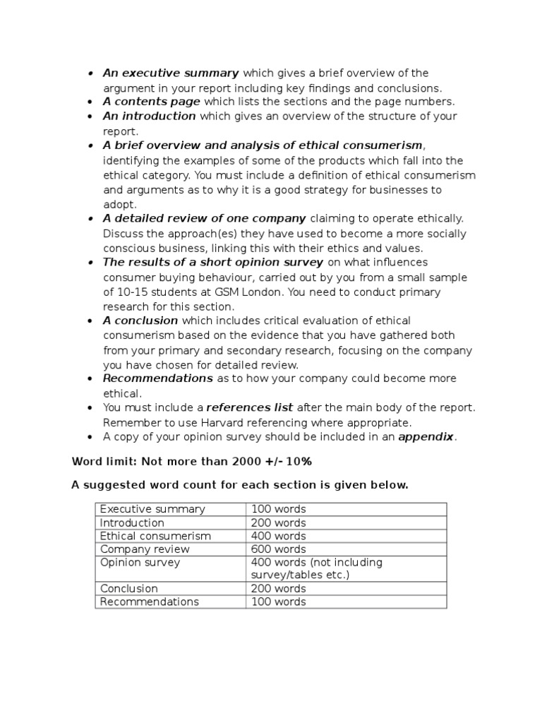 Word Limit: Not More Than 2000 +/-10% A Suggested Word Count For Each ...