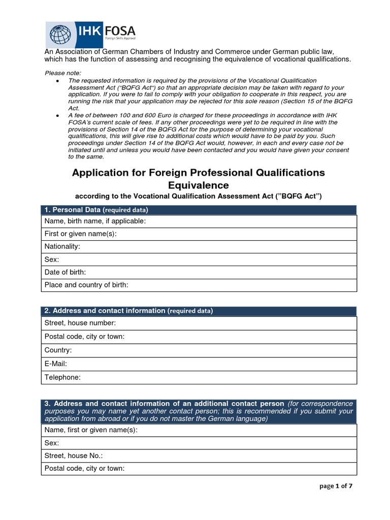 IHK FOSA Application Form | Identity Document | Vocational Education