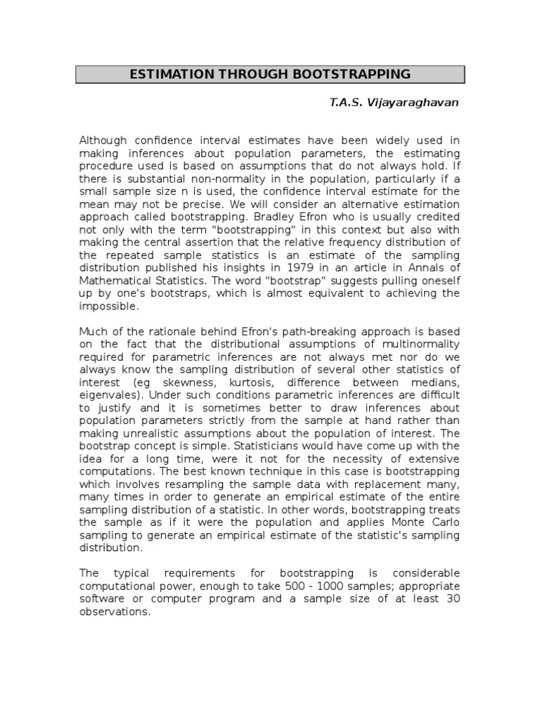 Estimation Through Bootsrtapping | PDF | Bootstrapping (Statistics) | Resampling (Statistics)