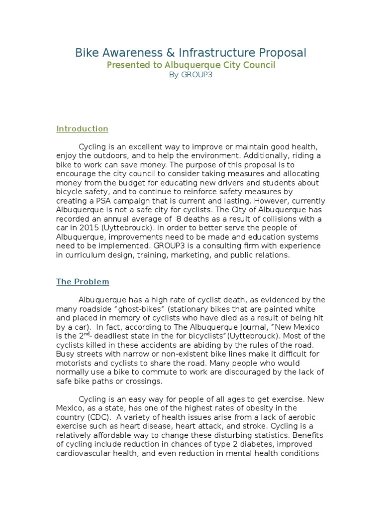 Bike Awareness & Infrastructure Proposal: Presented To Albuquerque City ...