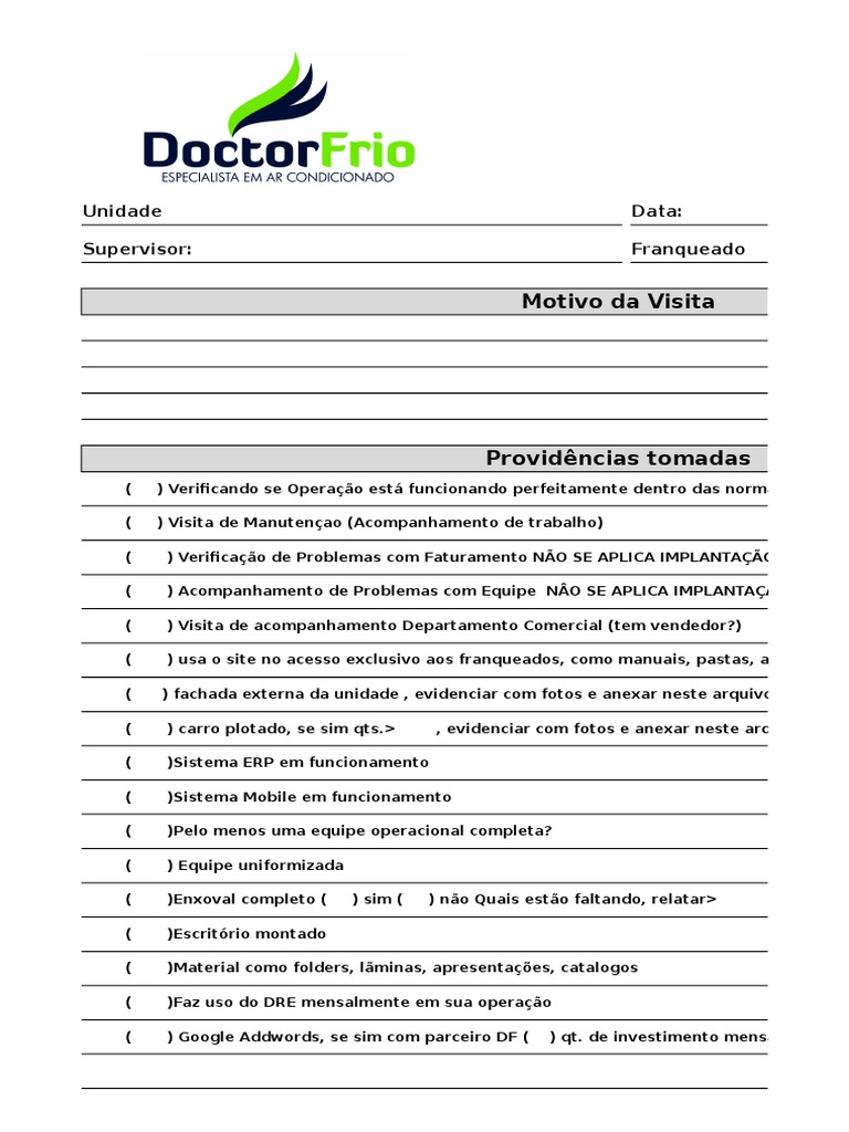 Relatorio de Visita - Check List de Supervisao | PDF