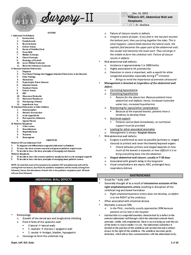 Surgery - Pediatric GIT, Abdominal Wall, Neoplasms - 2014A | PDF ...