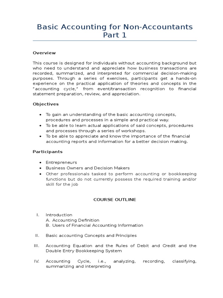 Basic Accounting Course for Non-Accountants | PDF