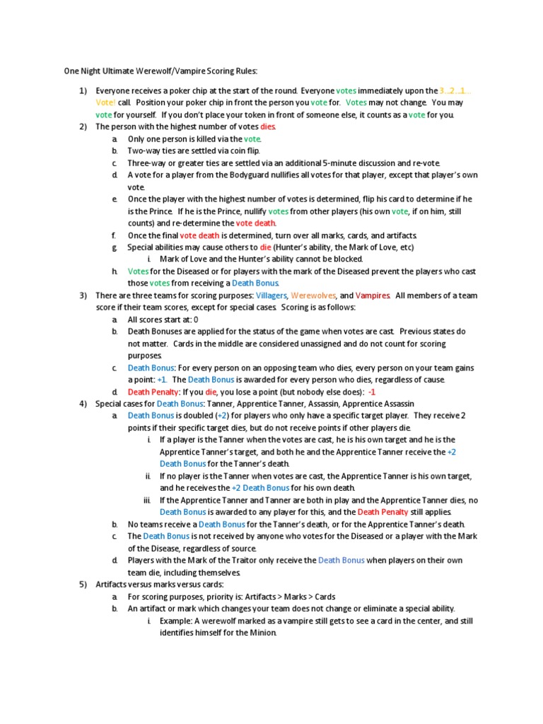 One Night Ultimate Werewolf and Vampire Rules v1 | Werewolves | Leisure