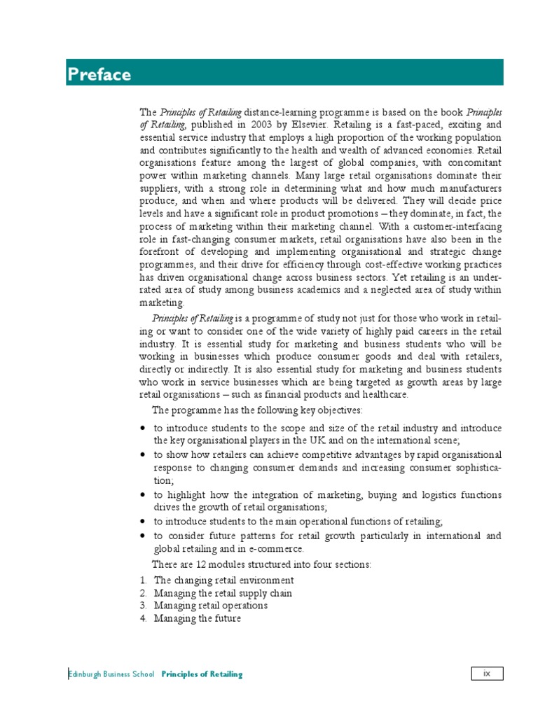 Preface: of Retailing, Published in 2003 by Elsevier. Retailing Is A ...