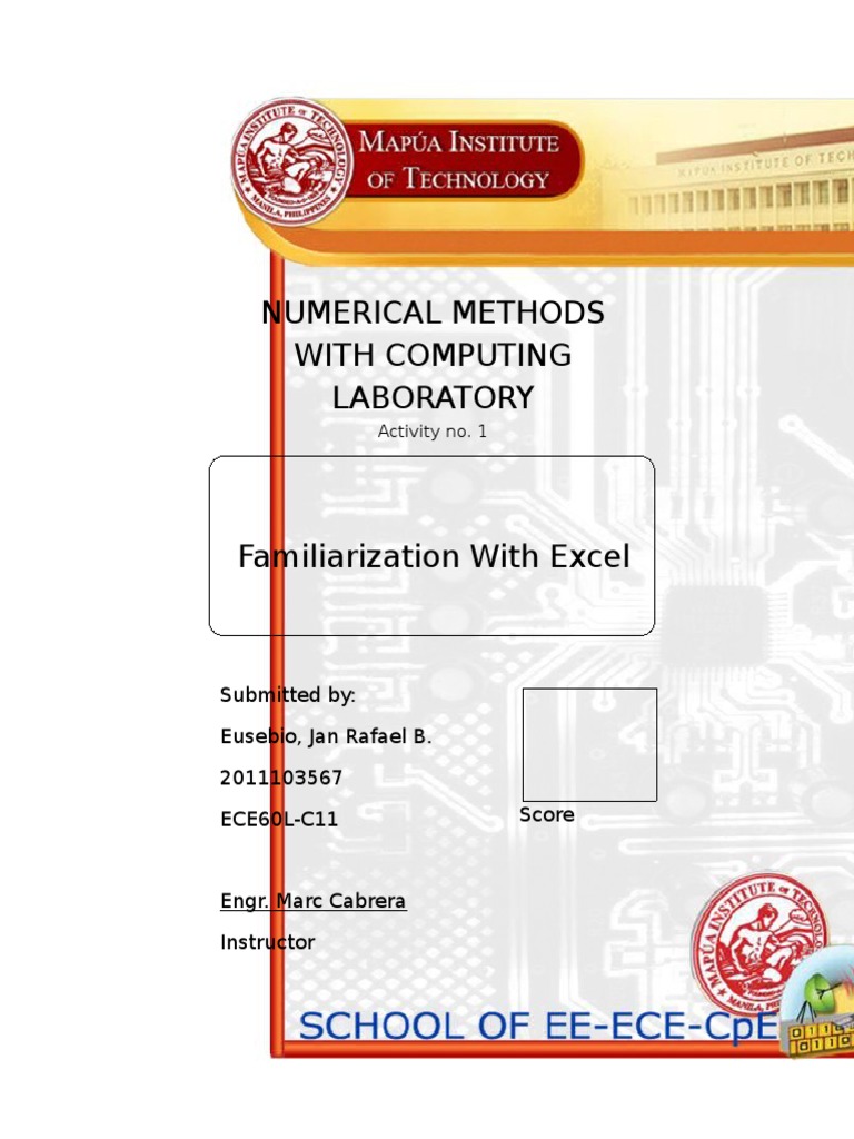 Familiarization With Excel Numerical Methods Laboratory Module 1 Pdf Microsoft Excel