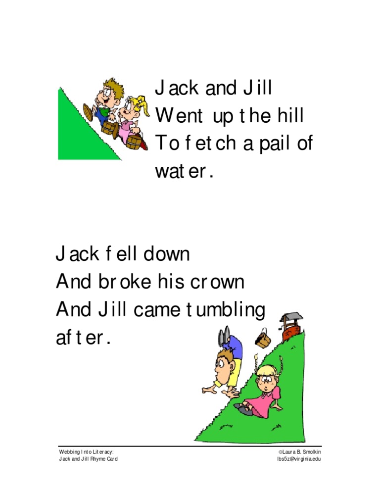 Jack and Jill Nursery Rhyme Card | PDF | Children's Poetry | English ...