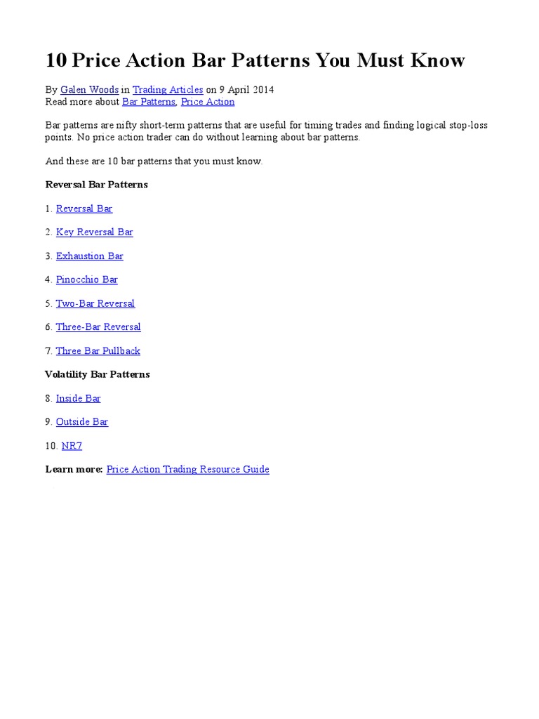 10 Price Action Bar Patterns You Must Know | PDF | Market Trend ...