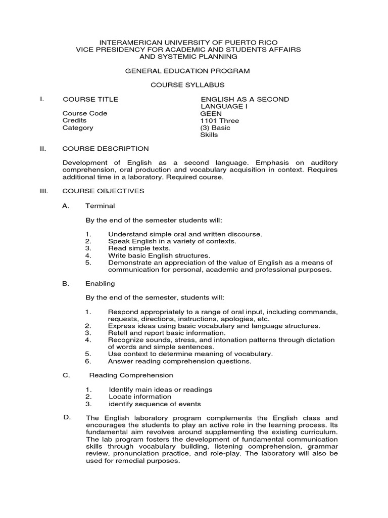 Geen 1101 Syllabus | PDF | Reading Comprehension | English As A Second ...