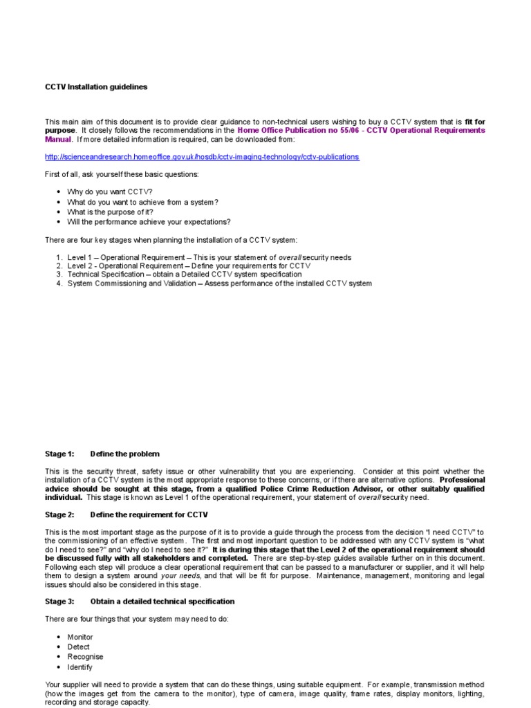 CCTV Installation Guidelines | Download Free PDF | Closed Circuit ...