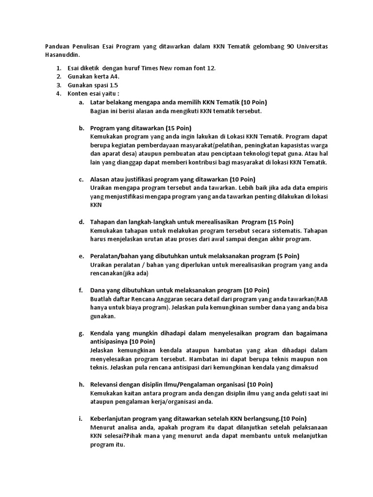 Panduan Penulisan Essay Program Yang Ditawarkan Dalam KKN Tematik ...
