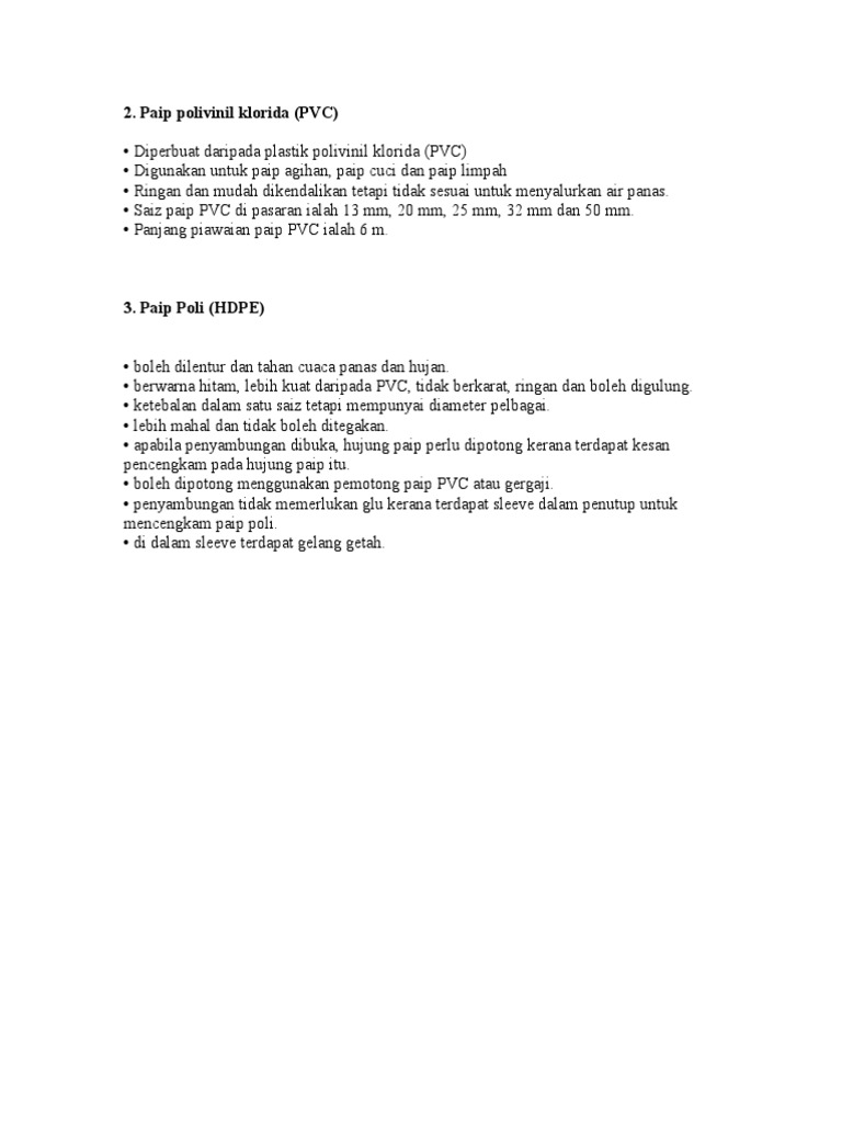 Paip Poli Dan PVC | PDF