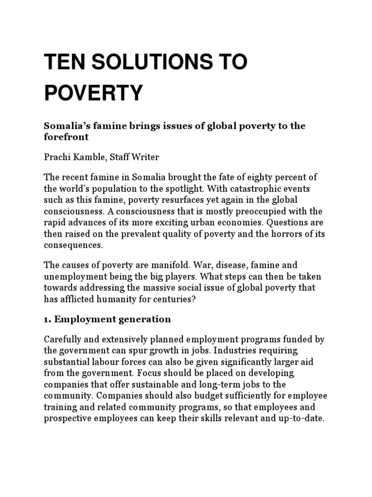 Ten Solutions To Poverty | PDF | Supplemental Nutrition Assistance ...