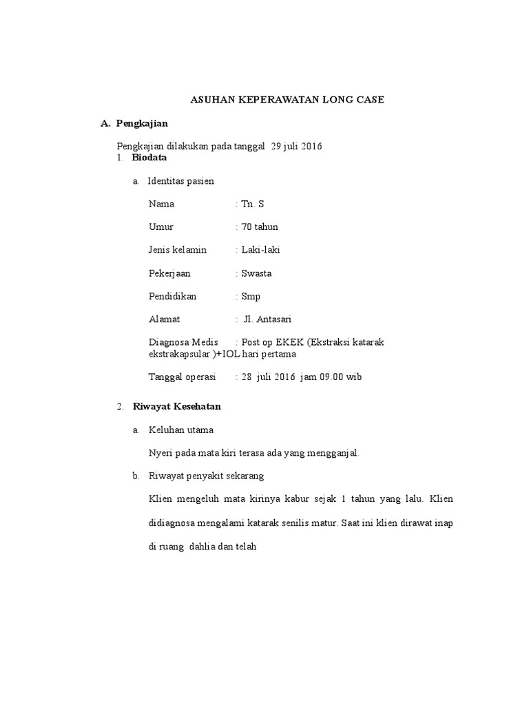 Contoh Askep Katarak Post Op Doc Printtttt | PDF