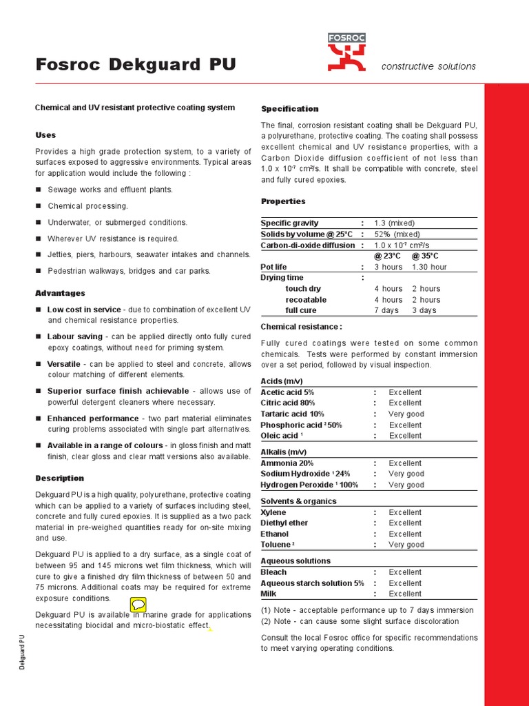 Fosroc Dekguard PU: Constructive Solutions | PDF | Epoxy | Concrete