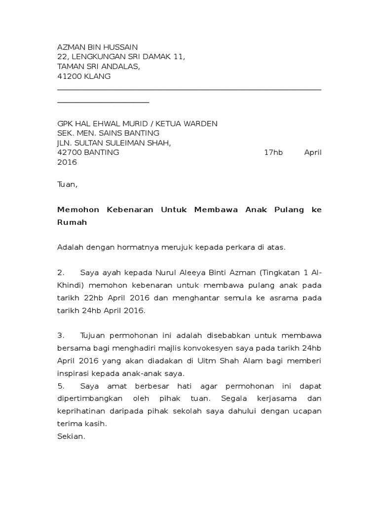 Surat Balik Rumah | PDF | Kesehatan Holistik