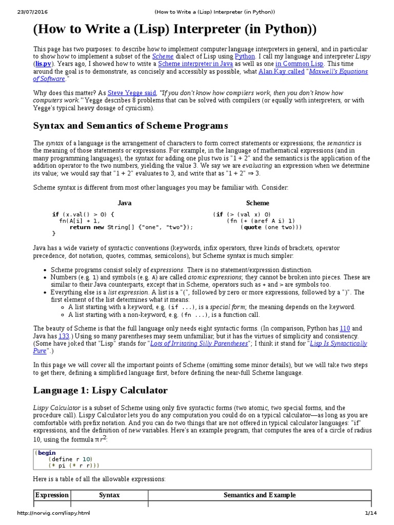 (How To Write A (Lisp) Interpreter (In Python) ) | PDF | Scheme (Programming Language) | Parsing