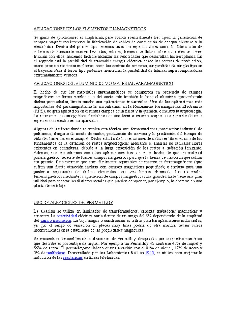 Aplicaciones de Los Elementos Diamagneticos | PDF | Inductor ...