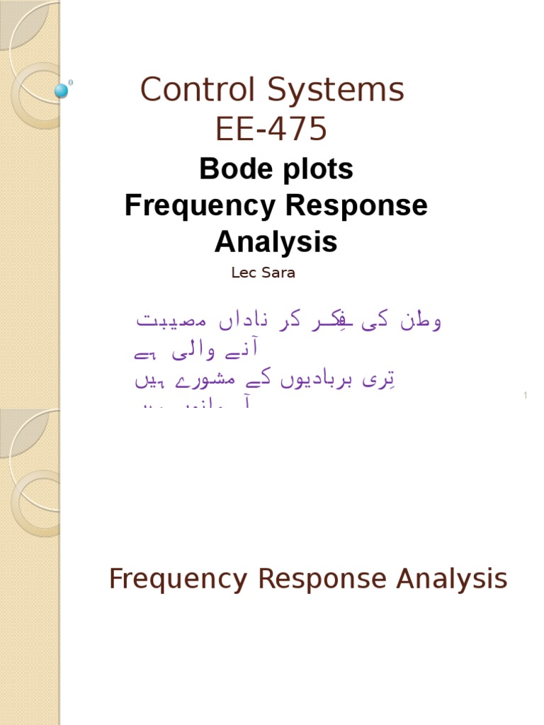 Control Systems EE-475: Bode Plots Frequency Response Analysis | PDF ...