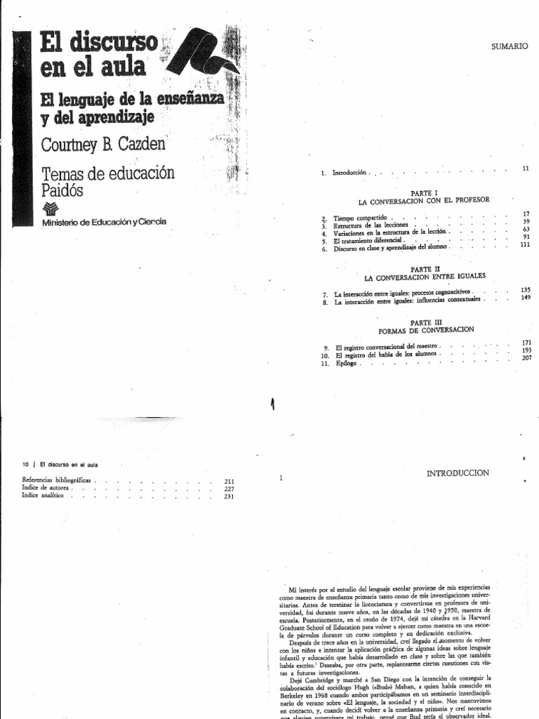 CAZDEN - El Discurso en El Aula PDF | PDF