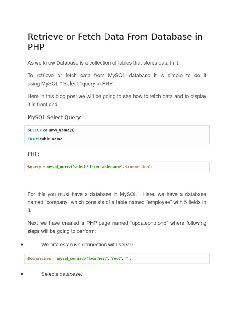 Fetch Data (Read) | PDF | Php | My Sql