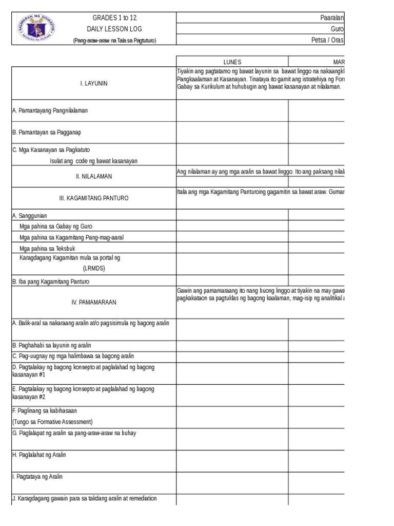 10 Parts Daily Lesson Log | PDF