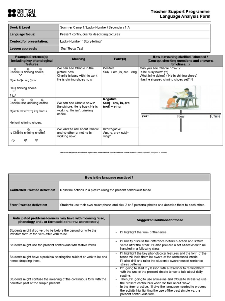 Teacher Support Programme Language Analysis Form: Test Teach Test | PDF ...