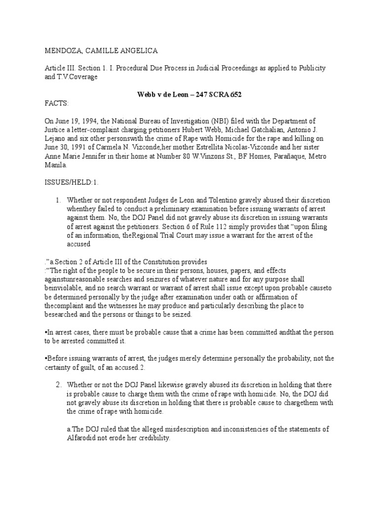 Webb vs. de Leon - Case Digest | PDF | Search Warrant | Arrest