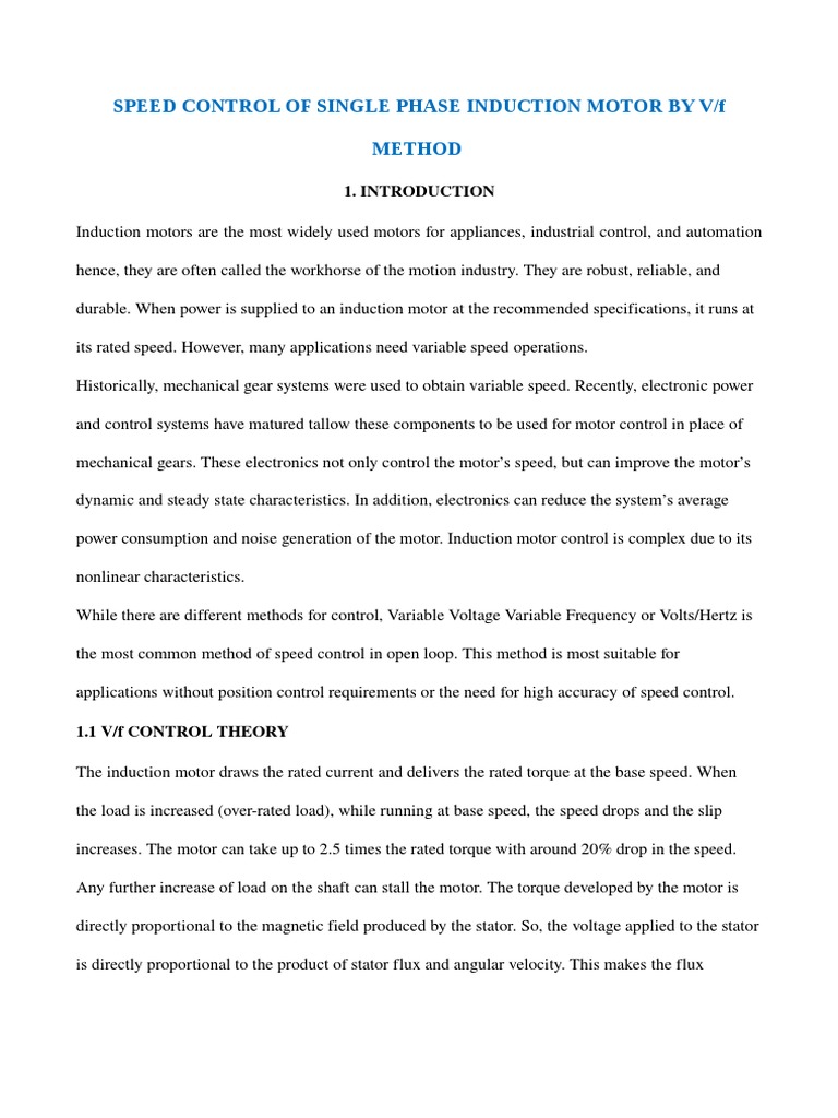 VF Constant Speed Control Single Phase Ac Induction Motor | PDF ...